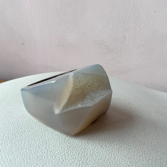 Jewelry | Vintage Large Banded Milky Agate Druzy Stone Carved Chunky ...